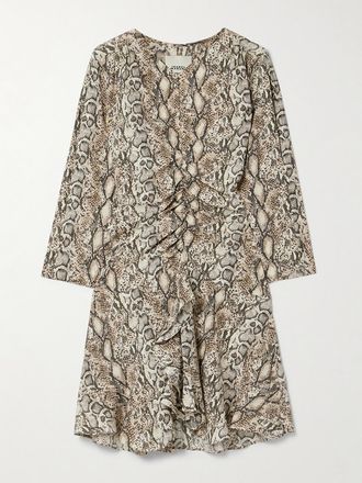 Isabel Marant Octavia Minikleid Aus Cr&ecirc;pe Aus Einer Seidenmischung Mit Raffungen Und Schlangenprint - Animal-Print