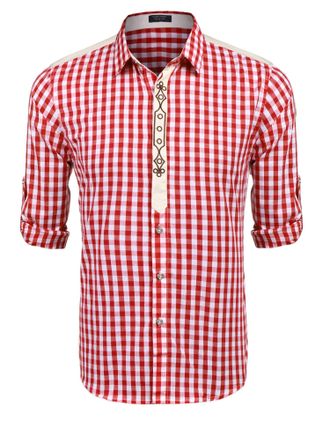 Coofandy Herren Trachtenhemd Regular fit Oktoberfest Hemd Kariertes Oktoberfest Herren Outfit Karohemden Trachten Hemden Festhemd Bayrisches Hemd M&auml;nner Winero