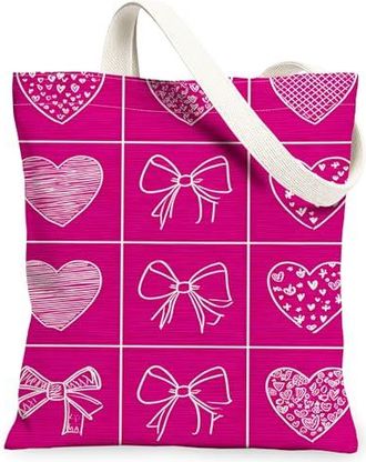 Generic Sacs fourre-tout en toile avec motif coeur, adorable noeud r&eacute;utilisable, sacs d&eacute;picerie pour la Saint-Valentin, l&eacute;gers et lavables, p&ecirc;che, 13x15 Inch