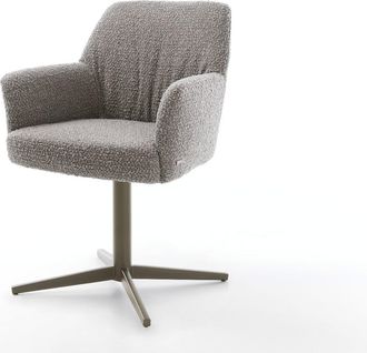 DELIFE Drehstuhl Xana-Flex mit Armlehnen Bouclé Silbergrau Fußkreuz Effektfinish Titan 360° drehbar Taschenfederkern, Esszimmerstühle