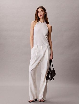 Calvin Klein Hose Mit Weitem Bein Aus Leinen-mix - Tofu - Damen - 10RG