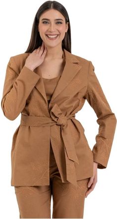Kocca Femme, Vestes, Brun, Taille: 38 FR Blazer avec broderies florales et ceinture
