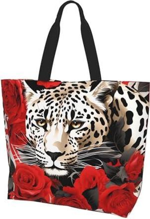 Generic L&eacute;opard Et Roses Sac A Main Femme L&eacute;ger Tote Bag Grand Sac Cabas Pour Shopping Travail Gym