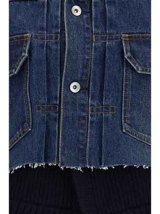 sacai Womens Denim Jacket With Wool Knit Layer Blue-Navy Cotton Blue/navy