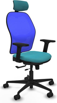 Piqueras y Crespo Ergonomischer Telearbeitsstuhl mit 2D-Armen, h&ouml;henverstellbare Lendenwirbelst&uuml;tze und h&ouml;henverstellbares Kopfteil, Blau/T&uuml;rkis