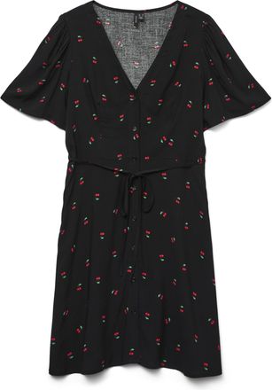 Vero Moda Damen Viskose Mini-Kurzarmkleid VMAlba mit Kirschen 10292845 Black Cherries XS