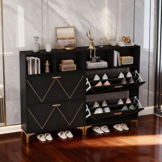 Generic Cleverer Schuhschrank mit multifunktionalem Stauraum - Sideboard mit 4 Klapptüren, 8 Schuhfächern Ideal für Flur und Wohnzimmer aus langlebigem MDF/Me