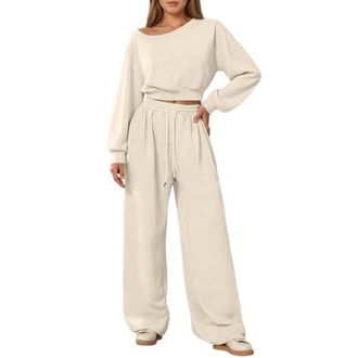 Generico Ensemble de sport dext&eacute;rieur pour femme avec poches, sweat &agrave; capuche &agrave; manches longues et pantalon de surv&ecirc;tement, beige, XXL