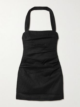 Sir. Noemi Neckholder-minikleid Aus Leinen Mit Raffungen - Schwarz