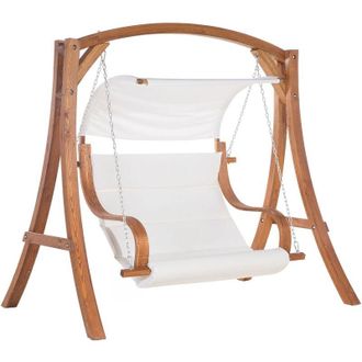 Beliani Beliani - Balancelle de jardin 2 places en bois de larix avec coussin blanc - Charge 200 kg - Dimensions 202x120x200 cm - R&eacute;sistante aux UV