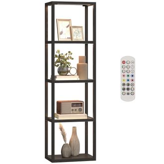 HOMCOM LED Stehlampe Wohnzimmer Dimmbar mit Glasregalen, 4 Ebenen Stehleuchte mit Fernbedienung und Musik-Synchronisation, Timer, Standleuchte f&uuml;r Schlafzimm