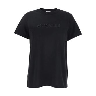 Moncler Femme, Tops, Noir, Taille: 38 FR T-shirt Noir avec Logo Brod&eacute; Femme Coton