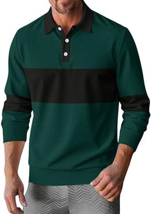 Generic Chemise unie &agrave; manches longues pour homme 2026 - Style r&eacute;tro d&eacute;contract&eacute; - Imprim&eacute; graphique abstrait - Respirant et l&eacute;ger - Grande taille - Pour int&eacute;