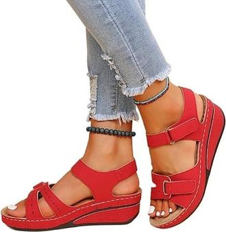Generic Sandales Femmes, Sandale Femme Confortable Chaussures dété for femmes, sandales souples, chaussures de soirée, marche, plage, féminines(Red,36)