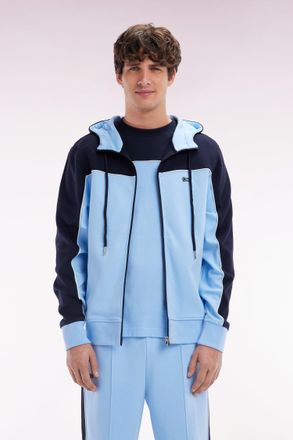 Eden Park Sweatshirt Zipp&eacute; &Agrave; Capuche En Coton Ciel Et Blanc Coupe Droite