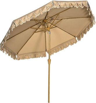 OUTSUNNY Parasol octogonal inclinable &Oslash; 2,64 x 2,4H m m&acirc;t acier aspect bois polyester haute densit&eacute; 180 g/m&sup2; beige