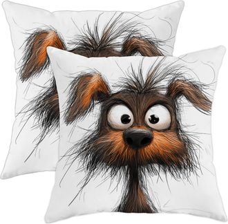 Generic Kissenbez&uuml;ge mit Hundemotiv, Braun, Cartoon-Tiere, lustiges quadratisches Dekokissen f&uuml;r Zuhause, Sofa, Bett, Couch, 45,7 x 45,7 cm, 2 St&uuml;ck