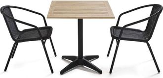 Oviala Table de jardin carr&eacute; plateau bois et 2 chaises en r&eacute;sine