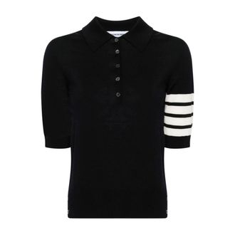 Thom Browne Femme, Tops, Bleu, Taille: 34 FR Polo Bleu en Maille avec Rayures