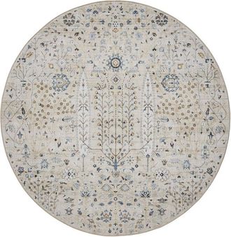 benuta Basic Waschbarer Teppich George - Beige 120 cm Rund - Kunstfaser - Rund & im Style: Vintage, Elegant, Retro - Pflegeleicht für Wohnzimmer