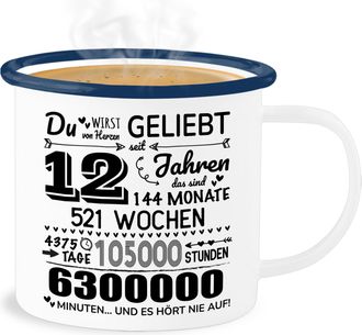 Shirtracer Emaille Becher Blechbecher - Tasse - 12 Jahre - Du wirst von Herzen geliebt | 12. Geburtstag | 12 Jahre Geburtstagsgeschenke | 12ter Geburtstagsgesche
