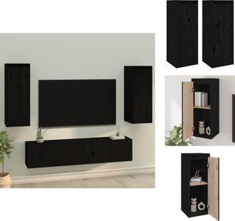 vidaXL Wandschr&auml;nke 2 Stk. Schwarz 30x30x80 cm Massivholz Kiefer - Wandregal - Holzwandregal - Regal Schwarz - H&auml;ngeschrank - Speicherl&ouml;sung