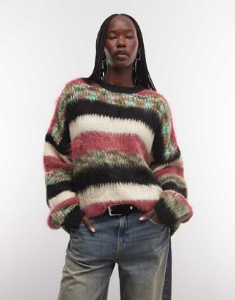 The Ragged Priest pull oversize bross&eacute; coupe carr&eacute;e &agrave; rayures multicolores