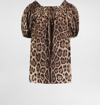 Dolce & Gabbana Kurzarm-shirt Aus Popeline Leoprint - Frau Blusen Und Tops Animalprint 52