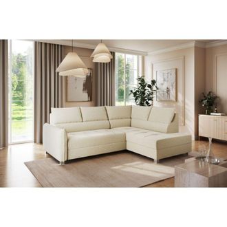 Fun M&ouml;bel Ecksofa Schlafsofa Sofa marno in Stoff Vogue Creme Ottomane Rechts