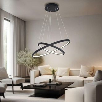 Globo Lighting Pendelleuchte Ringe Decken Pendelleuchte Wohnzimmer Lampen schwarz-matt led, Memoryfunktion Dimmbar, 1x led 42W 1300Lm, DxH 51x120 cm