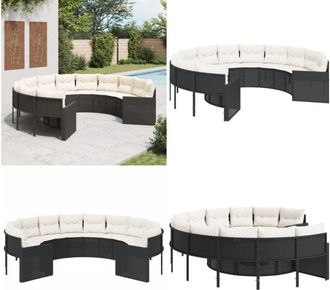 vidaXL Gartensofa mit Kissen Rund Schwarz Poly-Rattan - Outdoor-Sofa - Gartensofa - Rundes Sofa - Lounge Set - Poolparty - Home & Living