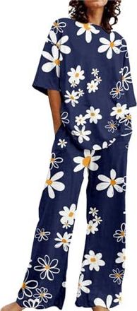 Generic Ensemble de pyjama 2 pi&egrave;ces &agrave; manches longues pour femme - Tenue d&eacute;t&eacute; pour femme grande taille - Ensemble de pyjama doux deux pi&egrave;ces pour les loisirs 