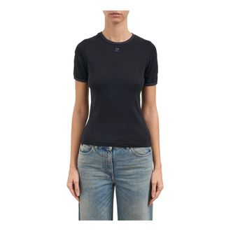 Courr&egrave;ges Femme, Tops, Noir, Taille: 38 FR T-shirt Signature Contrast&eacute;