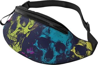 Generic Atmungsaktiv Brustbeutel Totenkopf-Print Handytasche Tasche Brustbeutel G&uuml;rteltasche F&uuml;r Aktivit&auml;ten Fahrrad Radfahren 14X35Cm