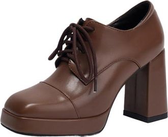 SJJH Chaussures &agrave; plateforme r&eacute;tro pour femme - Talon bloc de 9,5 cm - Chaussures &agrave; lacets avec embout carr&eacute; et plateau de 2 cm - Semelle antid&eacute;rapante pou