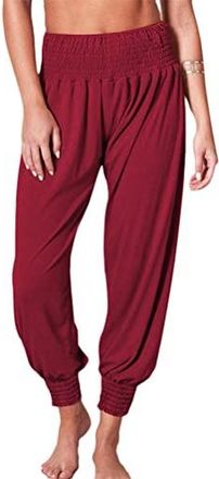TOMWELL Femme Harem Pantalon Éte Élastiquée Taille Casual Pantalons Amples Couleur Unie Sport Yoga Pantalons Large Taille Haute Léger Yoga Pantalon A Vin Roug