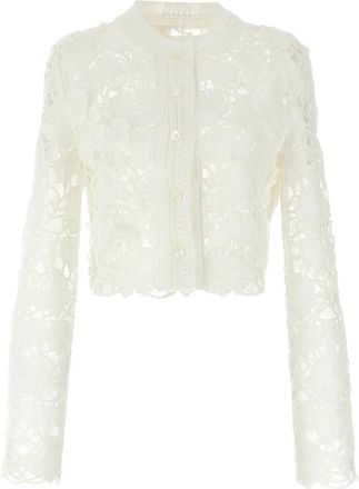 Ermanno Scervino Femme, Pulls, Blanc, Taille: 34 FR Cardigan en Tulle Macram&eacute;