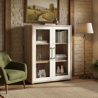 Dmora Kommode Laureen, Wohnzimmerbuffet, Wohnzimmer-Sideboard, Moderne K&uuml;chen-Speisekammer, 89x40 h113 cm, Eiche und Wei&szlig;