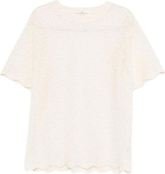 Ermanno Scervino Femme, Pulls, Blanc, Taille: 40 FR Haut Tricot &Eacute;l&eacute;gant avec Bordure en Dentelle Florale