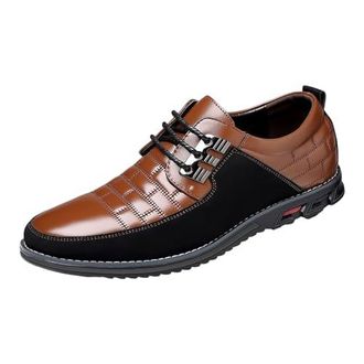 Generic LOIJMK Chaussures de costume pour homme - En cuir - Noir et blanc - Chaussures basses &agrave; lacets - Classiques et &eacute;l&eacute;gantes - Pour mariage, loisirs, trav