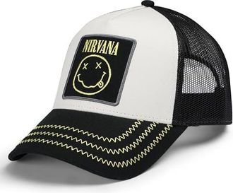 Amplified Casquette de baseball Trucker avec fermeture snapback réglable, respirante, Nirvana, blanc/noir/jaune, taille unique