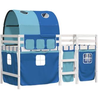 vidaXL Kinderhochbett mit Tunnel Blau 90x190 cm Massivholz Kiefer Vidaxl