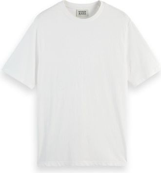 Scotch & Soda Mens Regular fit 3 Crosses Cotton-Linen T-Shirt, White, M