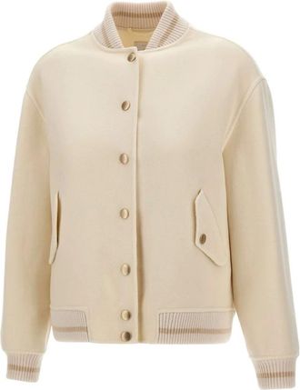 Eleventy Femme, Vestes, Blanc, Taille: 36 FR Wool Bomber Jacket