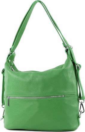 modamoda.de T189 Damen Leder Rucksack Damentasche 2in1 handmade in Italy, Farbe:Blattgr&uuml;n