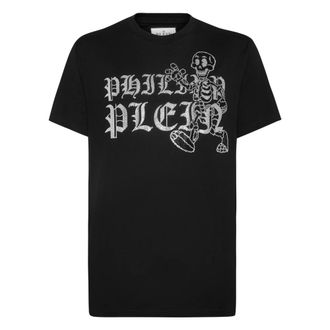 Philipp Plein Homme, Tops, Noir, Taille: 4XL T-shirt Round Neck SS Skeleton