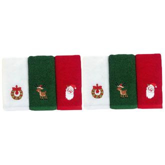 Aboofan 6st&uuml;cke Teiliges Weihnachts-Handtuch Baumwolle Atmungsaktiv Und Saugf&auml;hig Mit Feiner Weihnachtsstickerei F&uuml;r Gesichtspflege Und Zuf&auml;llige Muster