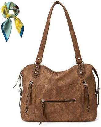 Generic Slouchy Shoulder Bag for Women Ladies,Large Capacity PU Leather Vintage Tote Bags,Underarm Hobo Handbag Purse Travel (Brown)