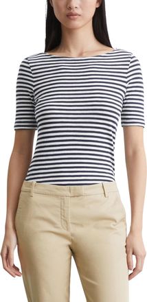 Marc O'Polo Damen T-Shirt mit U-Boot-Ausschnitt gestreift, Mehrfarbig (Multi/Night Sky), XXS