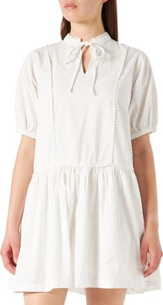 Ichi IHFALAN DR Damen Freizeitkleid Kleid mit Schl&uuml;sselloch-Ausschnitt in A-Linie aus 100% Baumwolle, Gr&ouml;&szlig;e:S, Farbe:Cloud Dancer (114201)